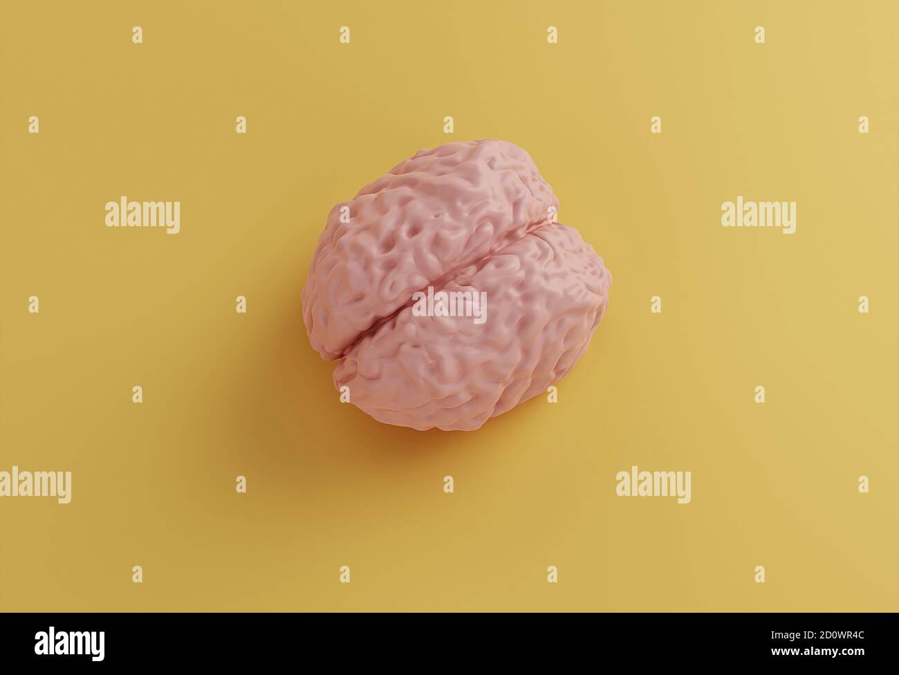 human pink brain model on yellow background, minimal concept, 3d ...