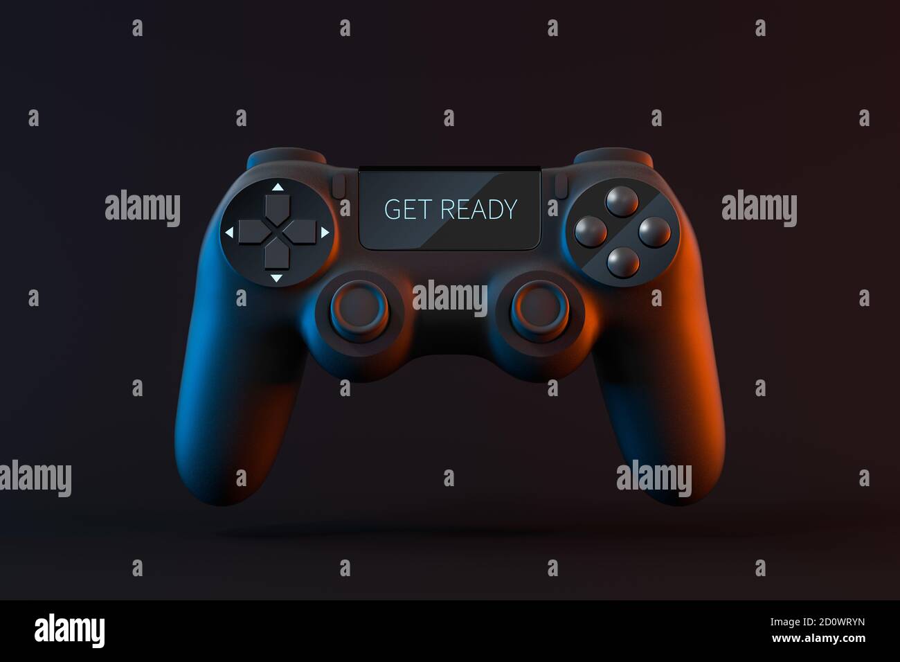 Game pad with "GET READY" on the screen, 3d rendering. Computer digital ...