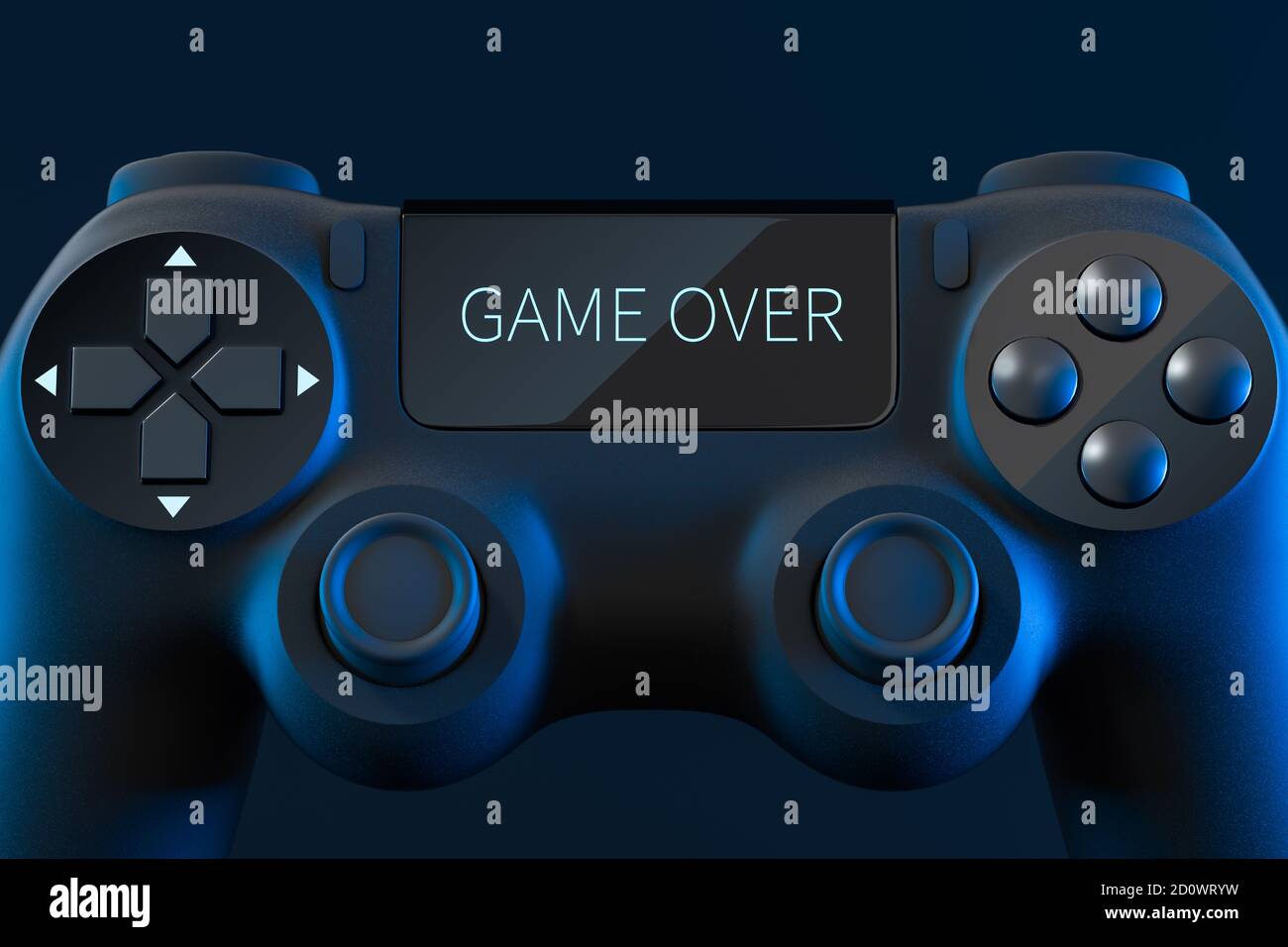 Game pad with "game over" on the screen, 3d rendering. Computer digital ...