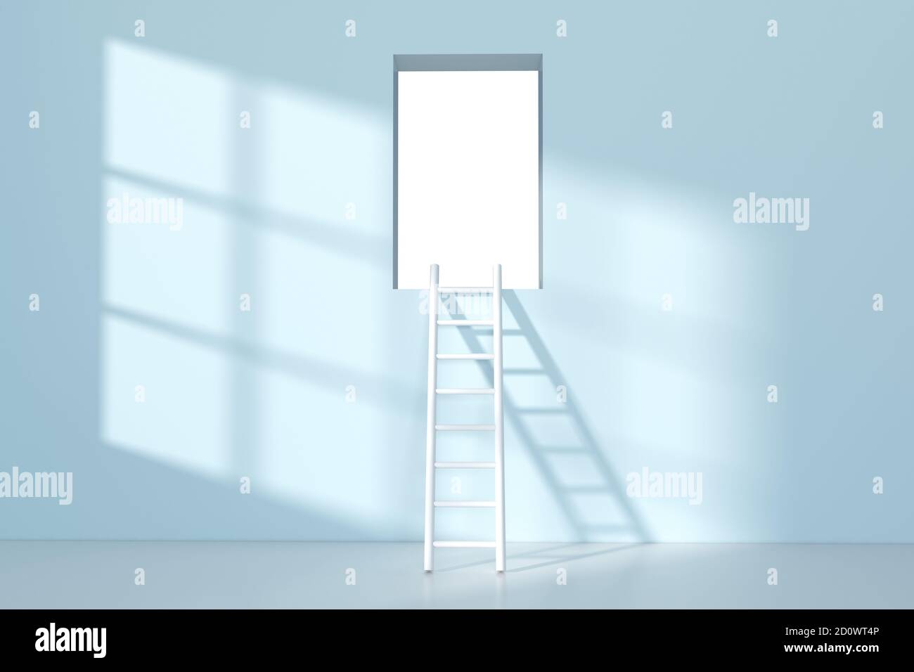 Conceptual room with a ladder lead to outside, 3d rendering. Computer ...