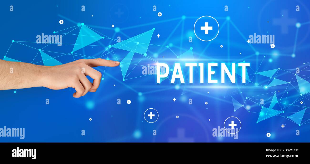 Close-Up of cropped hand pointing at PATIENT inscription, medical ...