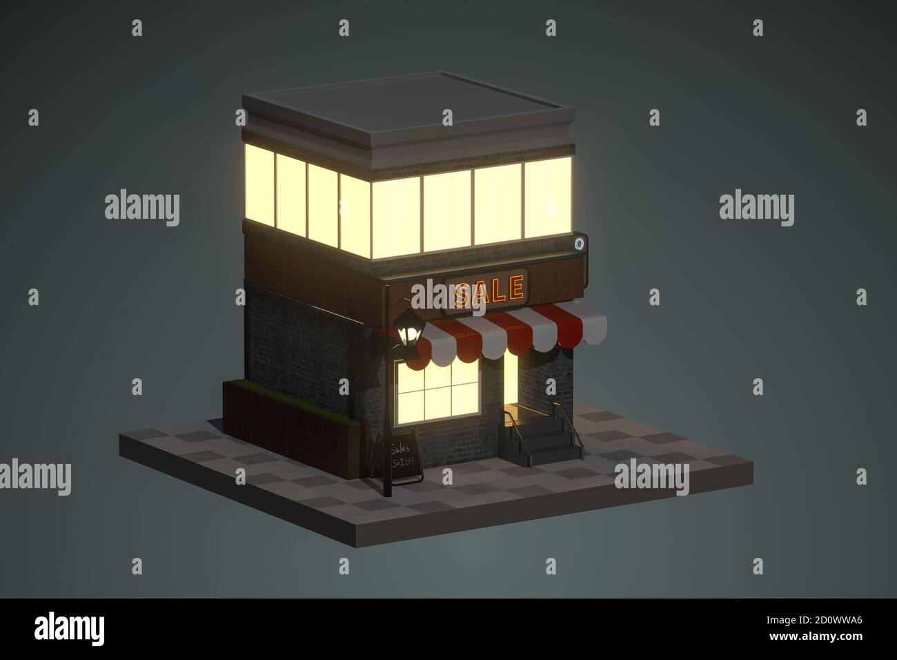 Cartoon store, modern shop building, 3d rendering. Computer digital ...