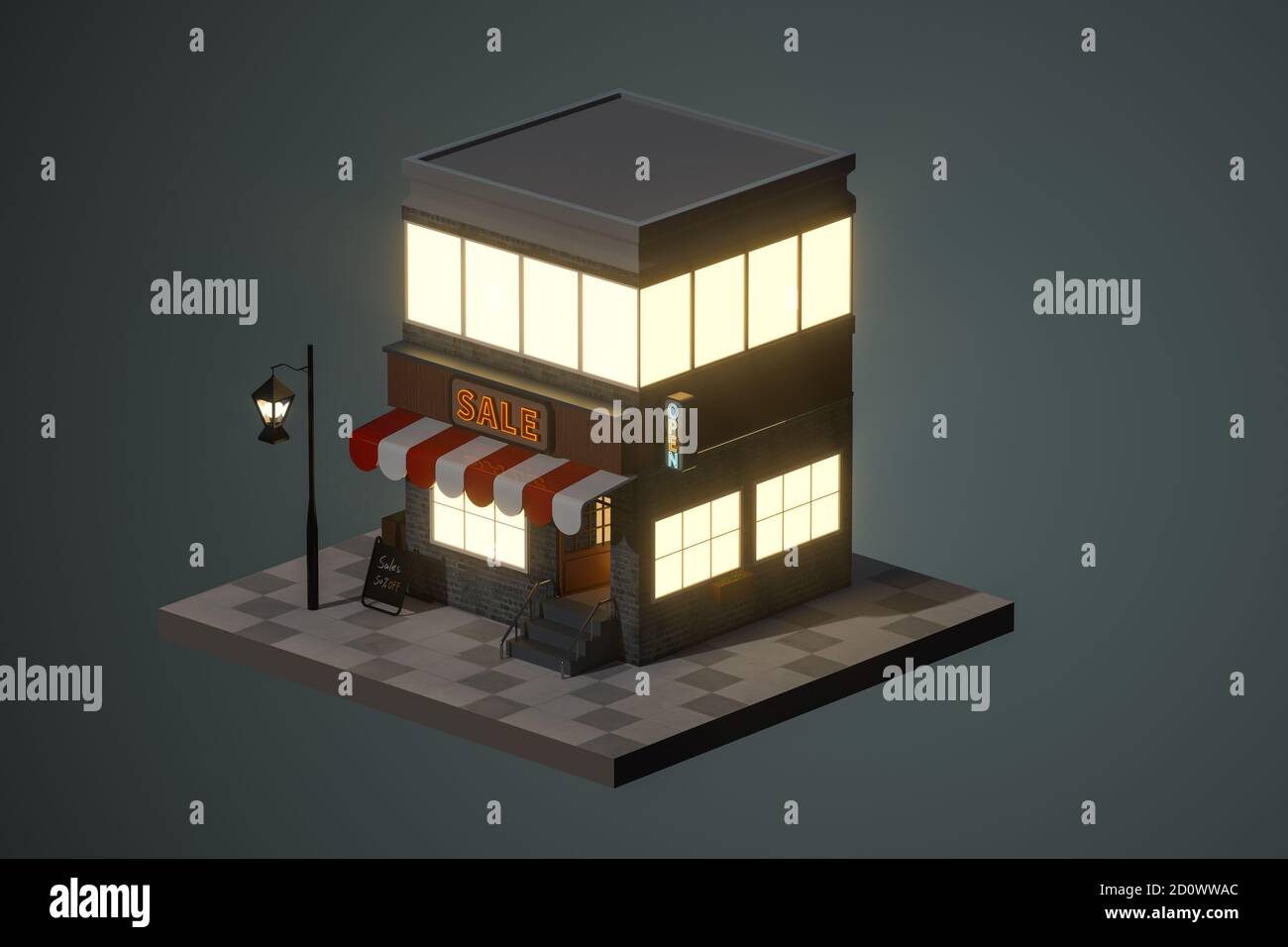 Cartoon store, modern shop building, 3d rendering. Computer digital ...