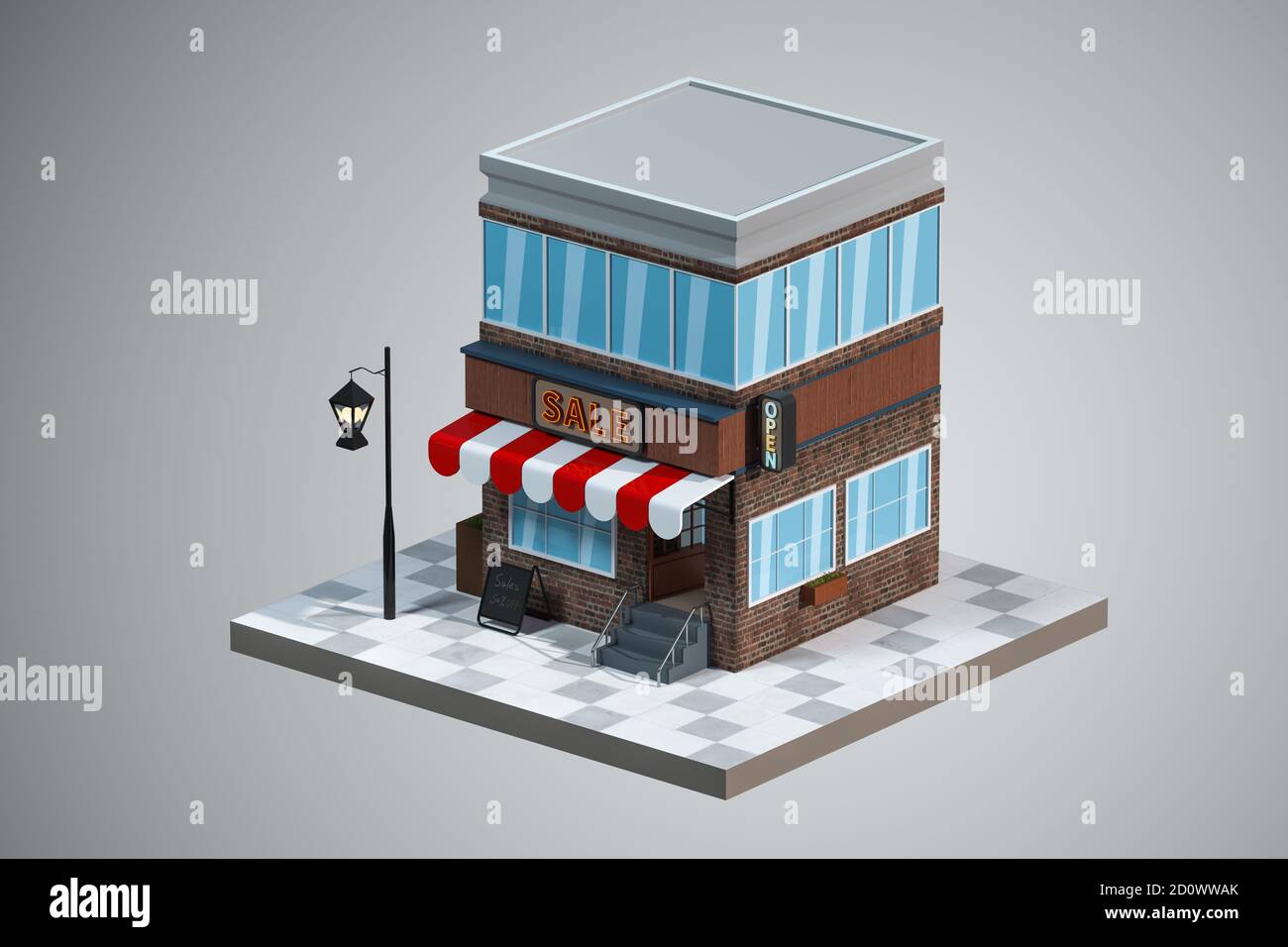 Cartoon store, modern shop building, 3d rendering. Computer digital ...