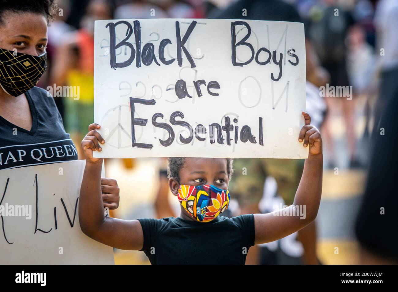 Child Holding up a Sign at Black Lives Matter Protest in DC Stock Photo ...