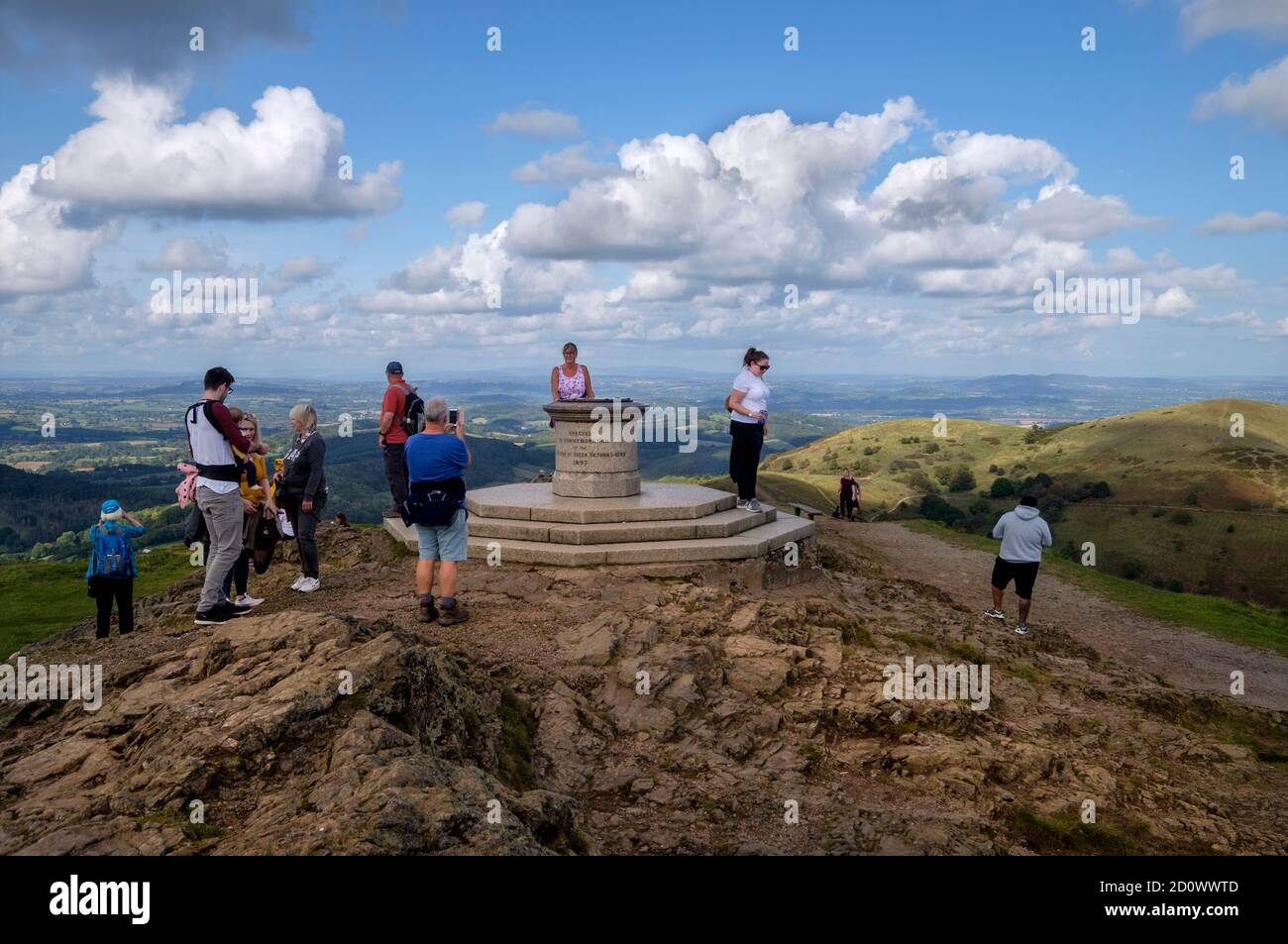 Malvern Hills visitors at the summit of the Worcester Beacon at the ...