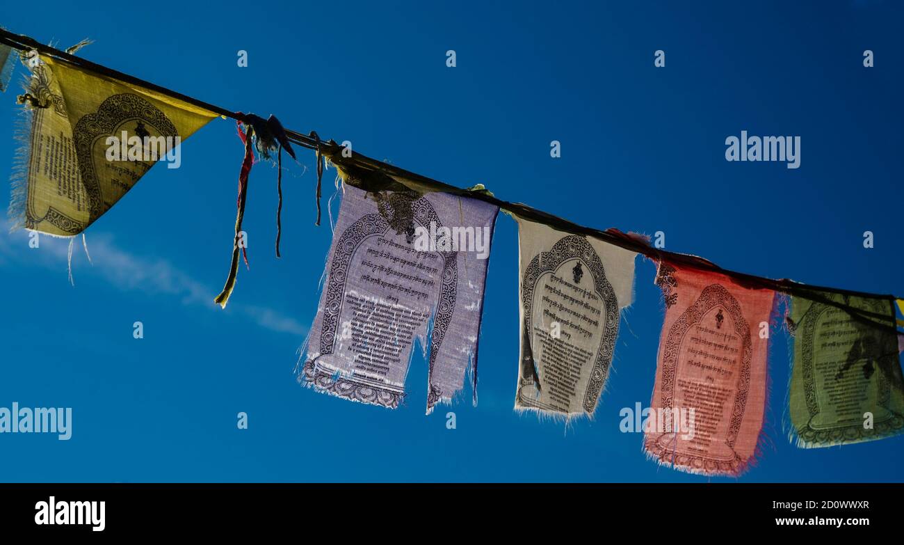 Prayer flags. Sakya Tashi Ling monastery. Garraf, Spain Stock Photo - Alamy