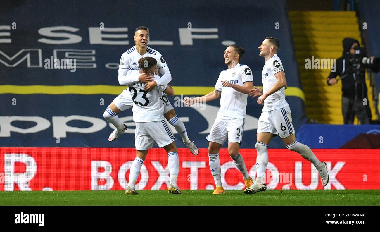 Leeds United's Rodrigo (top left) celebrates scoring his side's first ...