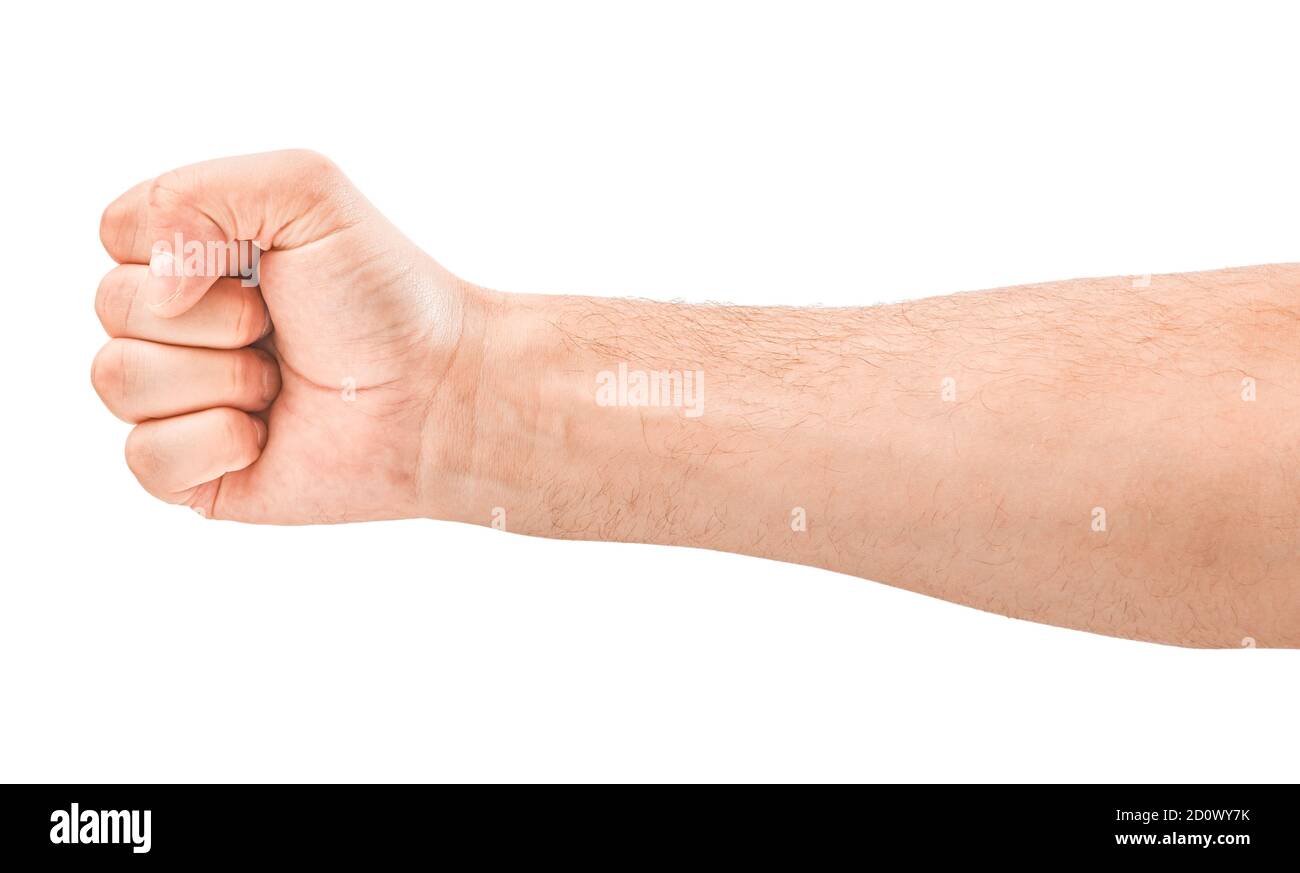 Man hand with a fist, isolated on a white background Stock Photo - Alamy