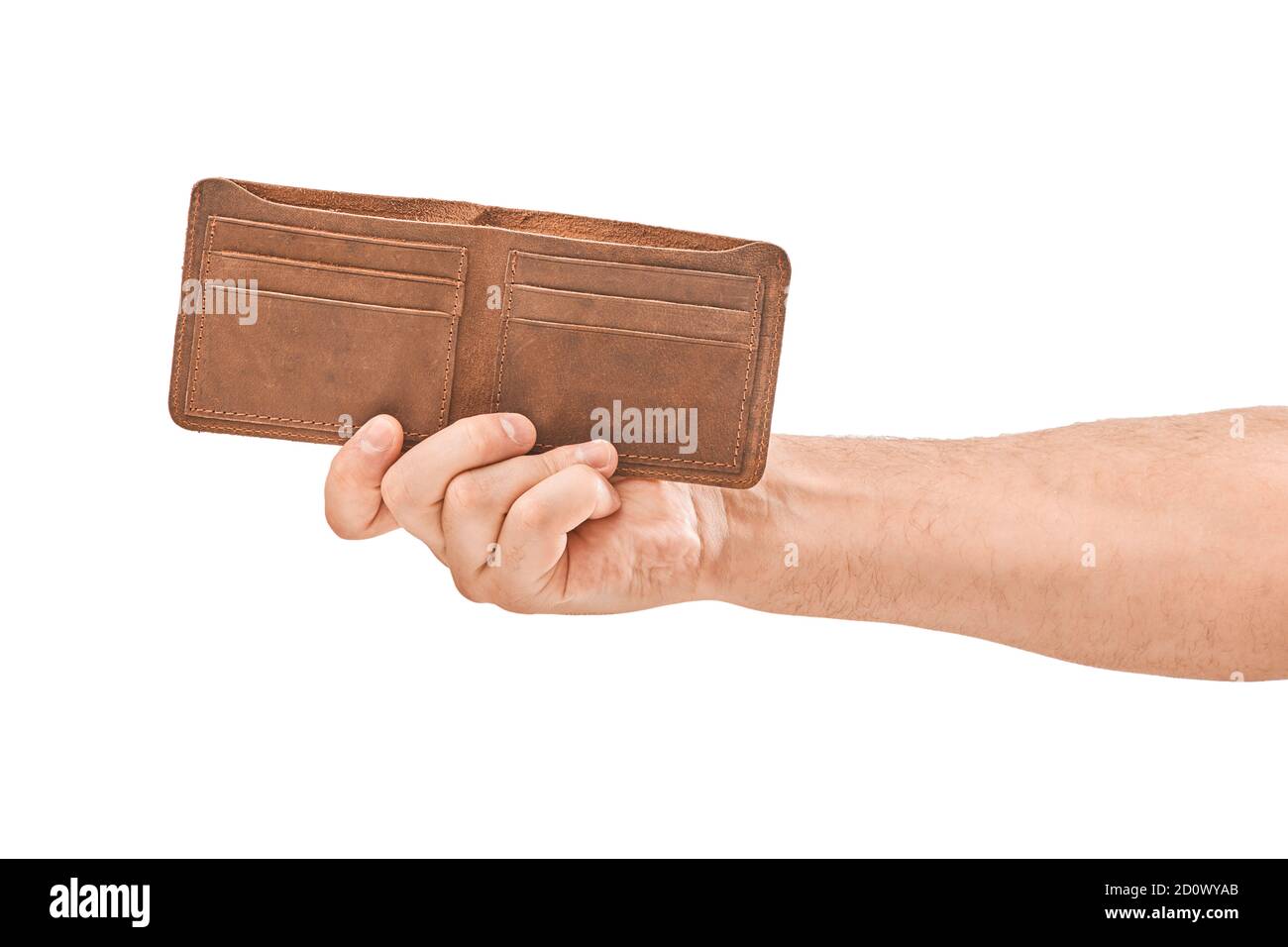 Man hand hold the wallet isolated on white background Stock Photo - Alamy