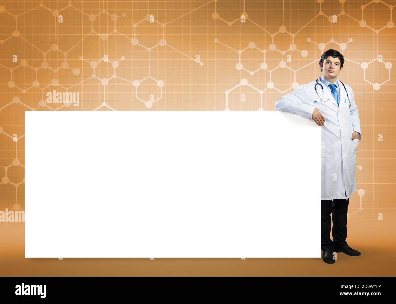 Doctor with banner Stock Photo - Alamy