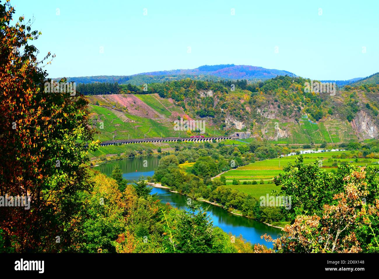 view into Mosel valley from the rock Heißer Stein above Reil Stock ...