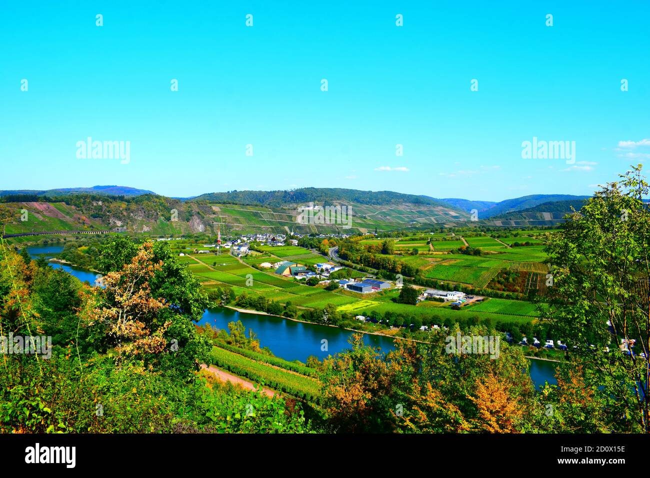 view into Mosel valley from the rock Heißer Stein above Reil Stock ...