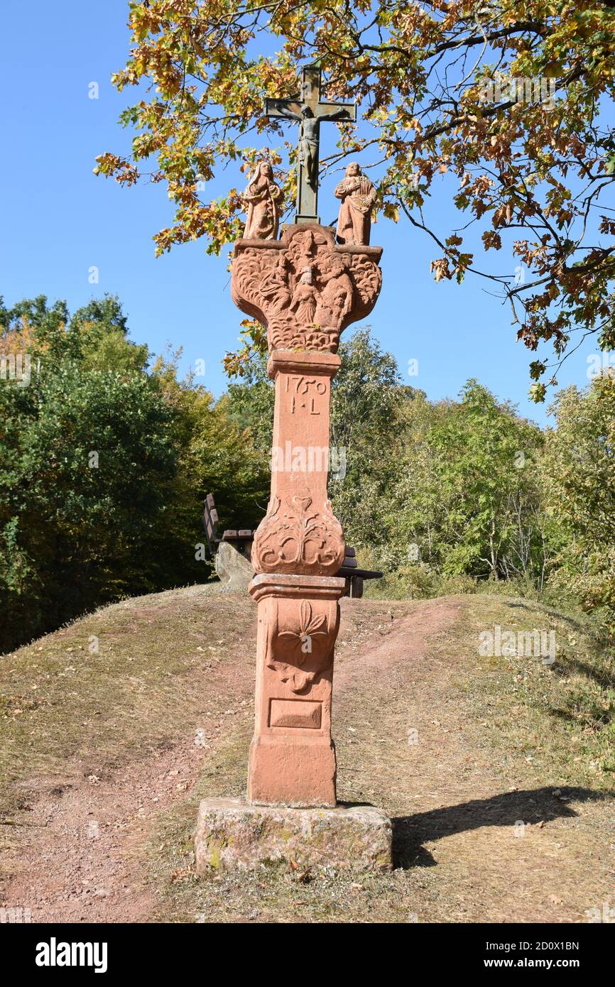 limestone cross form 1750 in the vineyards Stock Photo - Alamy