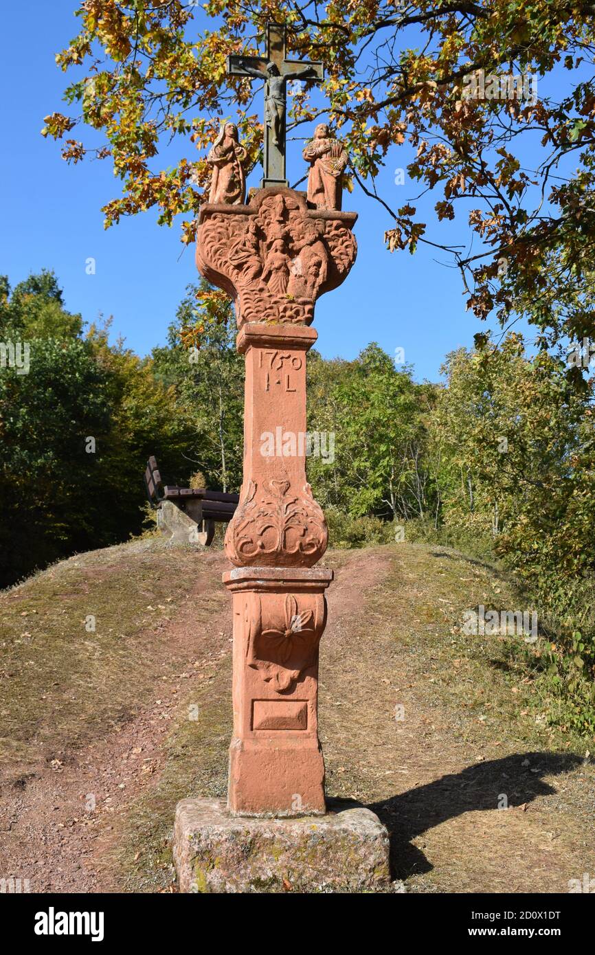 limestone cross form 1750 in the vineyards Stock Photo - Alamy