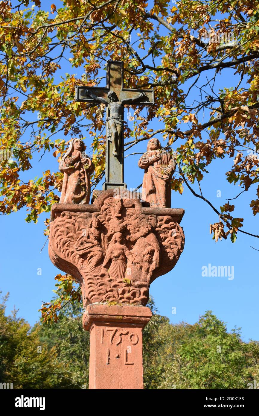 limestone cross form 1750 in the vineyards Stock Photo - Alamy