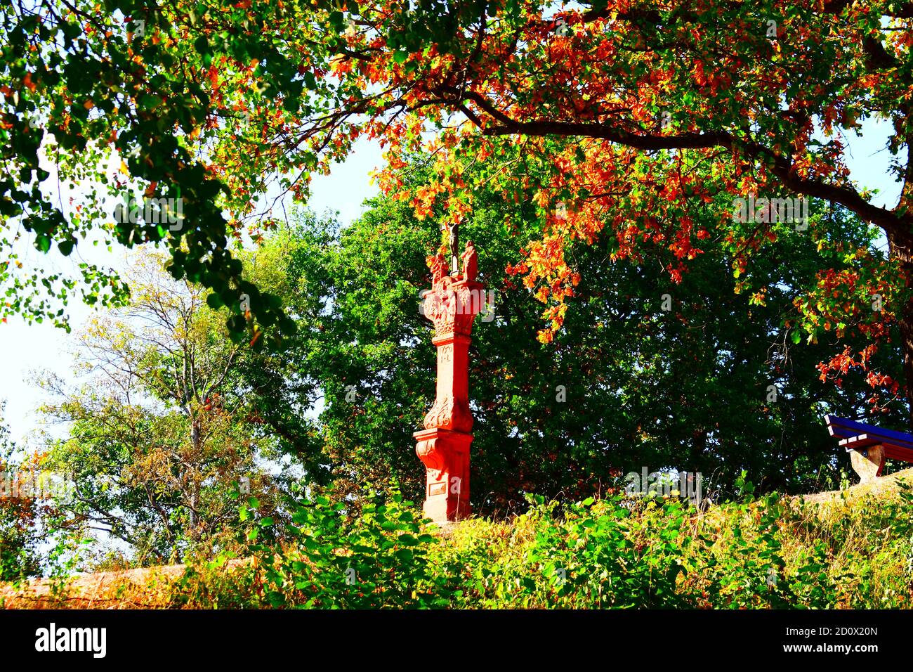 limestone cross form 1750 in the vineyards Stock Photo - Alamy