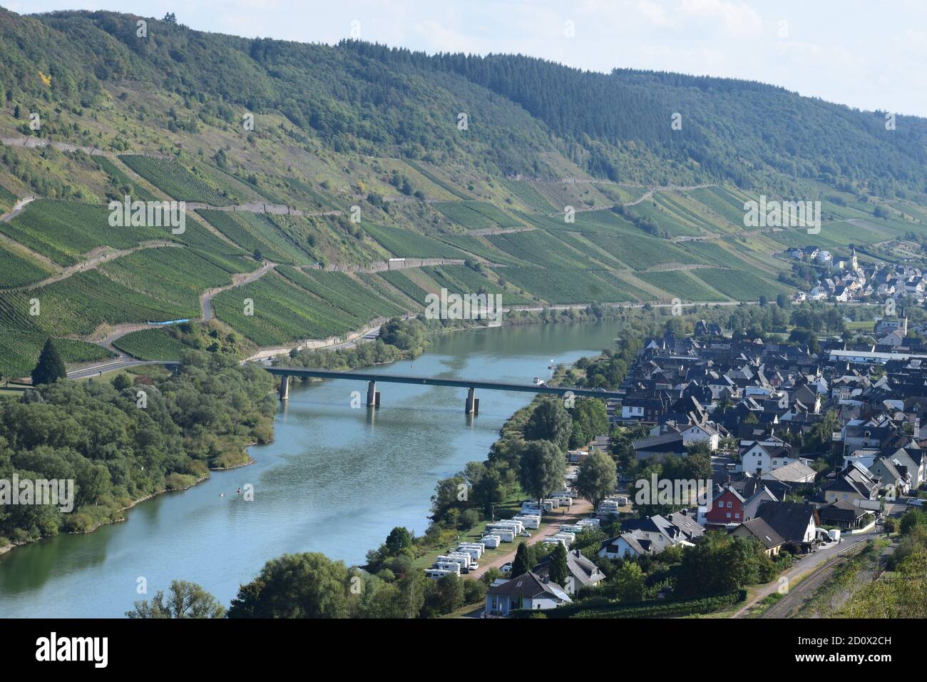 view into Mosel valley with the bridge to Reil Stock Photo - Alamy