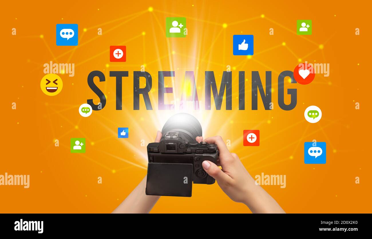 Using camera to capture social media content with STREAMING inscription ...