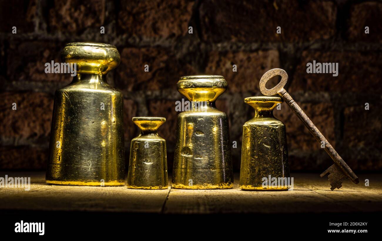 Vintage 1800's Brass and Lead weights set of 4 pitted, dented and ...