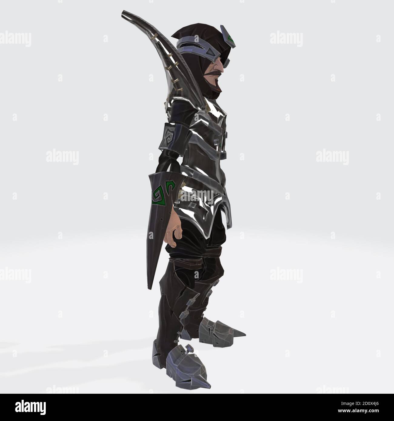 3D rendering of an armored scary character of a warrior in a standing ...