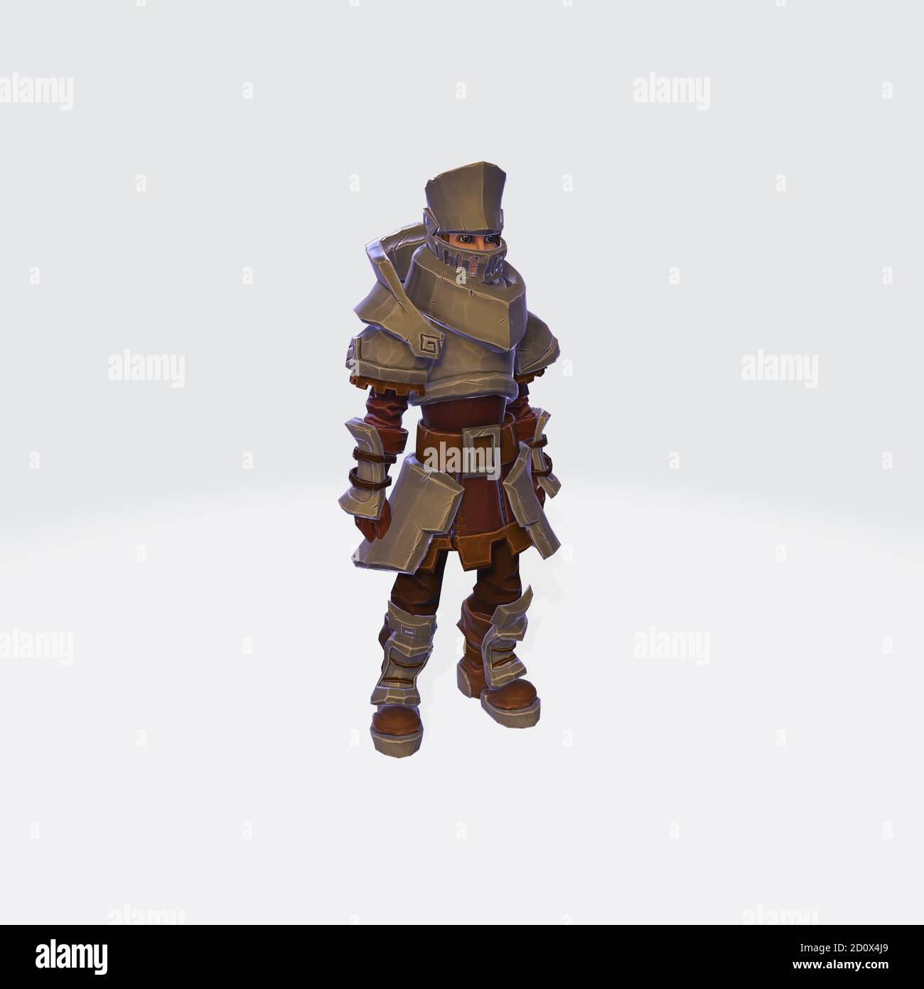 3D rendering of an armored character of a warrior in a standing stance ...
