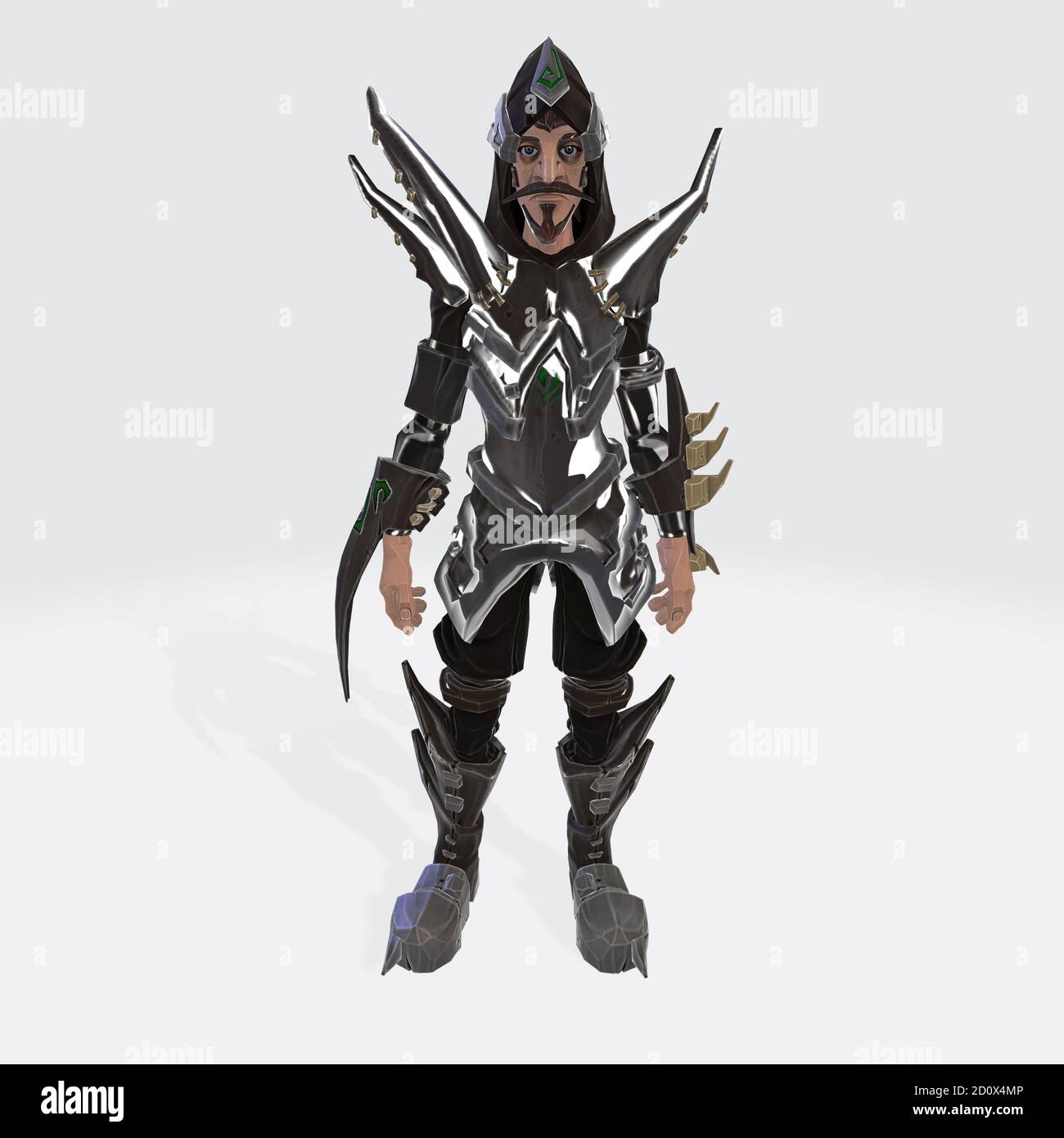 3D rendering of an armored scary character of a warrior in a standing ...