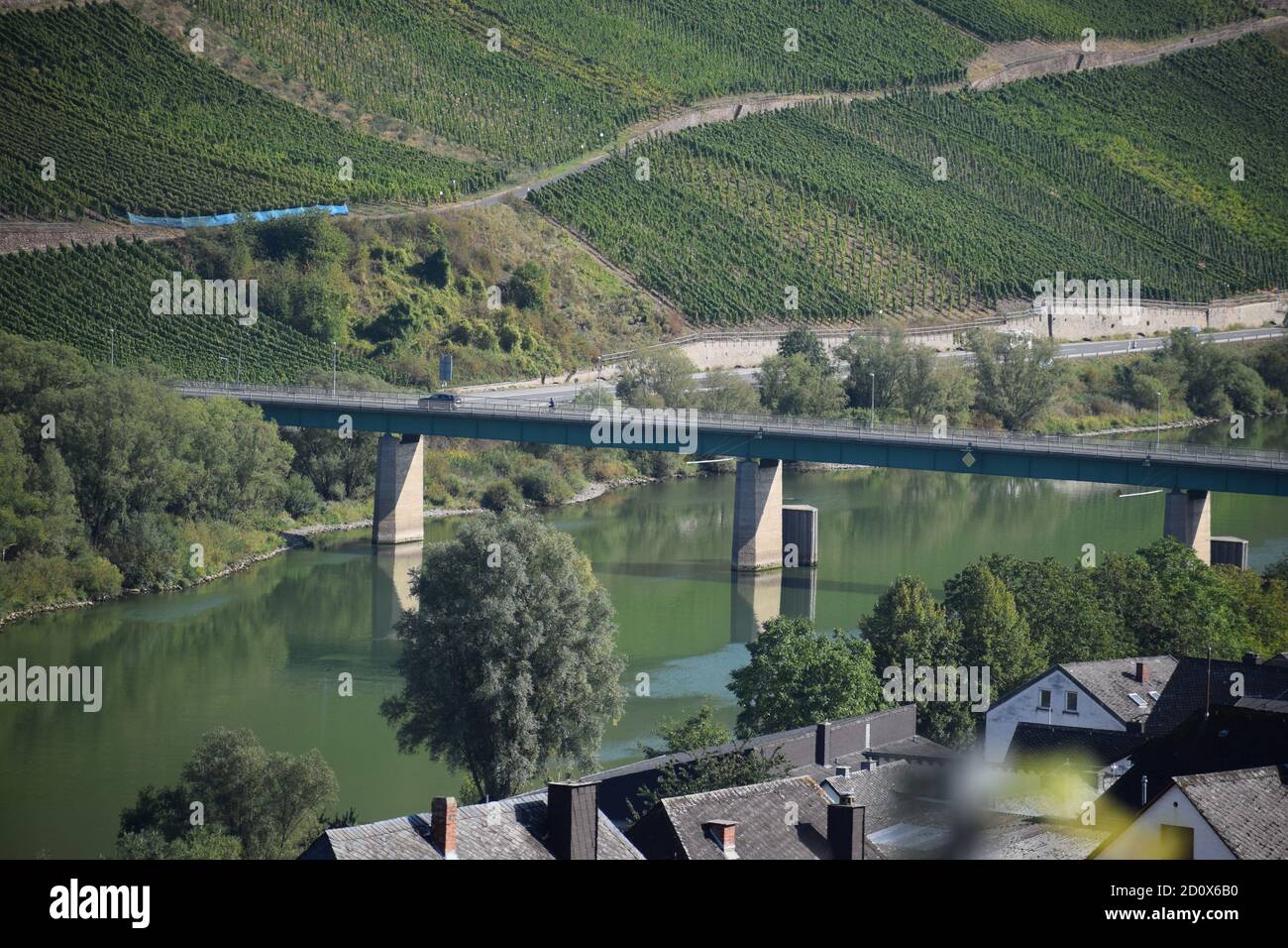 view into Mosel valley with the bridge to Reil Stock Photo - Alamy