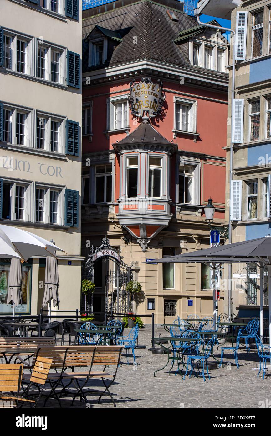 ZURICH, SWITZERLAND, JUL 30 2020, The historical houses on the square ...