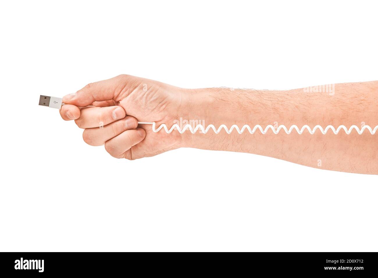 Hand holding USB cable on white background Stock Photo - Alamy