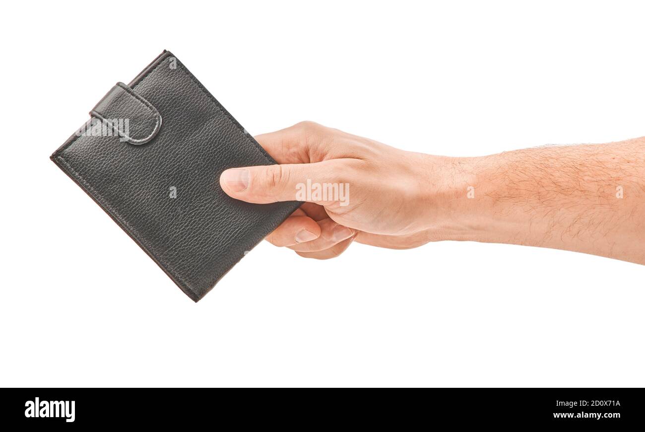 Man hand hold the wallet isolated on white background Stock Photo - Alamy