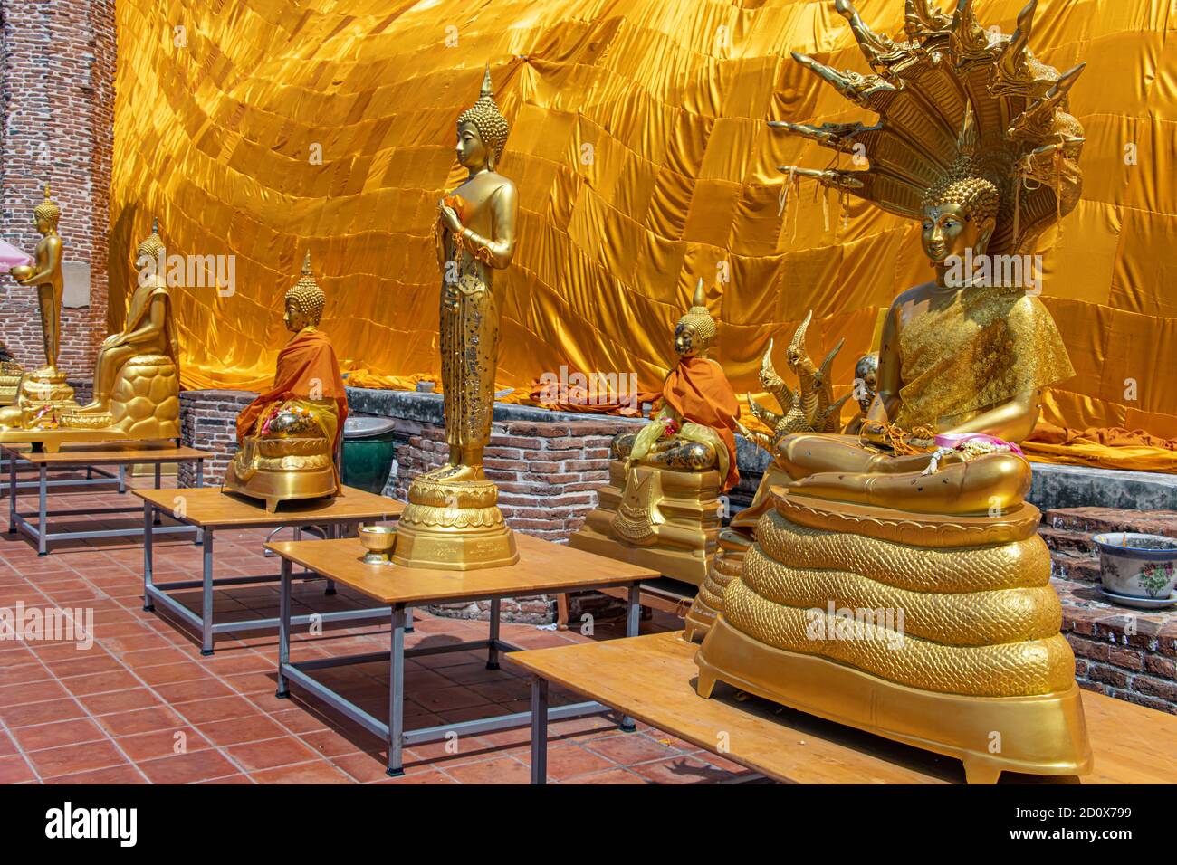 AYUTTHAYA, THAILAND, JUN 03 2020, The golden statues of Buddha under ...