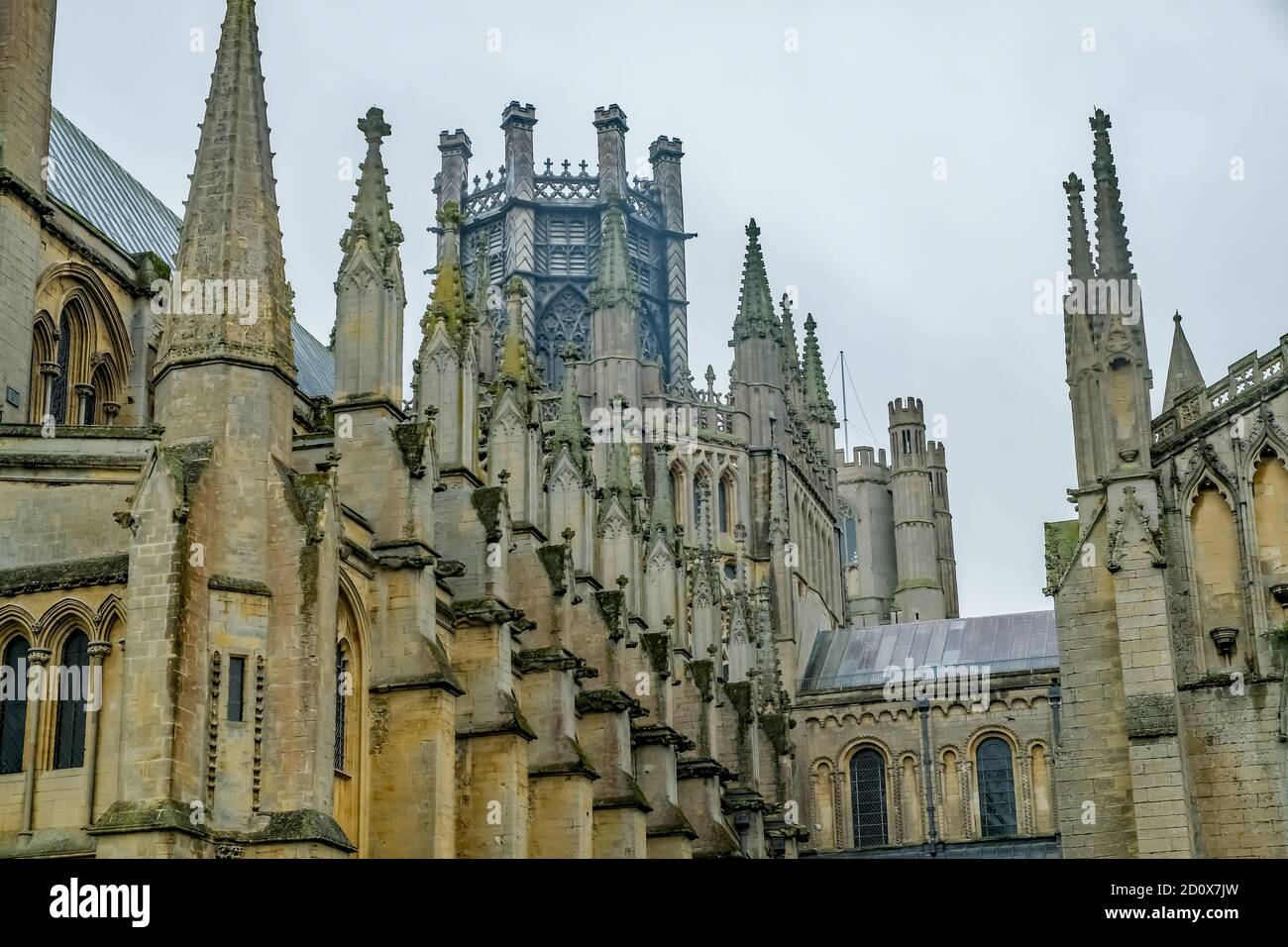 The exterior of Ely Cathedral on a dull and drizzly day Stock Photo - Alamy