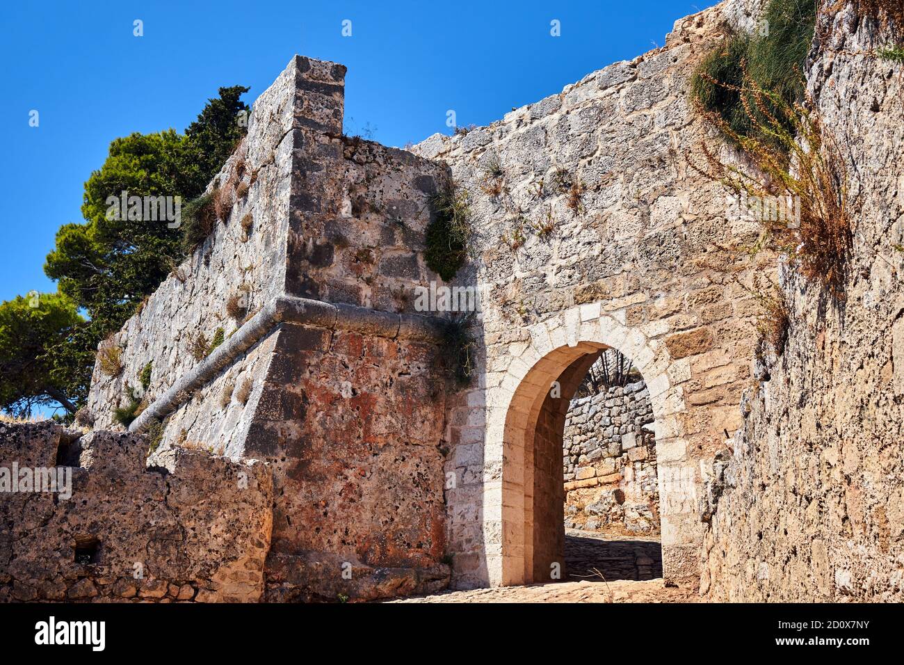 Stone gate of the medieval Venetian St George's castle on the island of ...