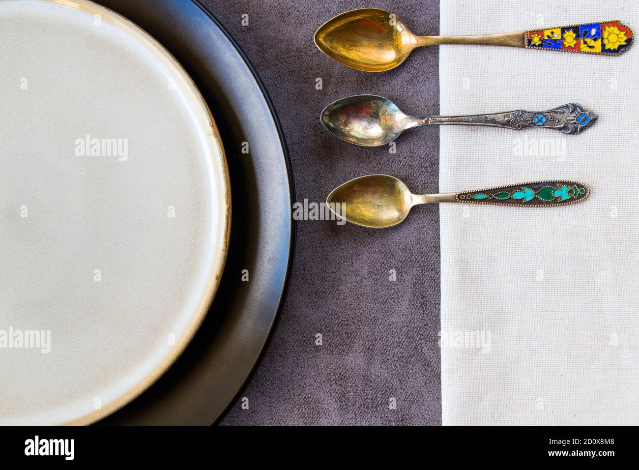 Vintage and retro spoons set, collection of silverware spoons on the ...