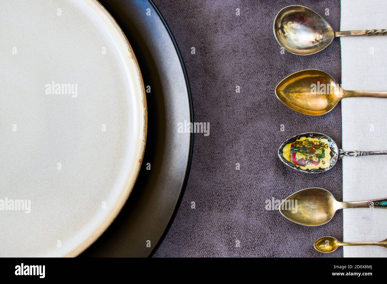 Vintage and retro spoons set, collection of silverware spoons on the ...