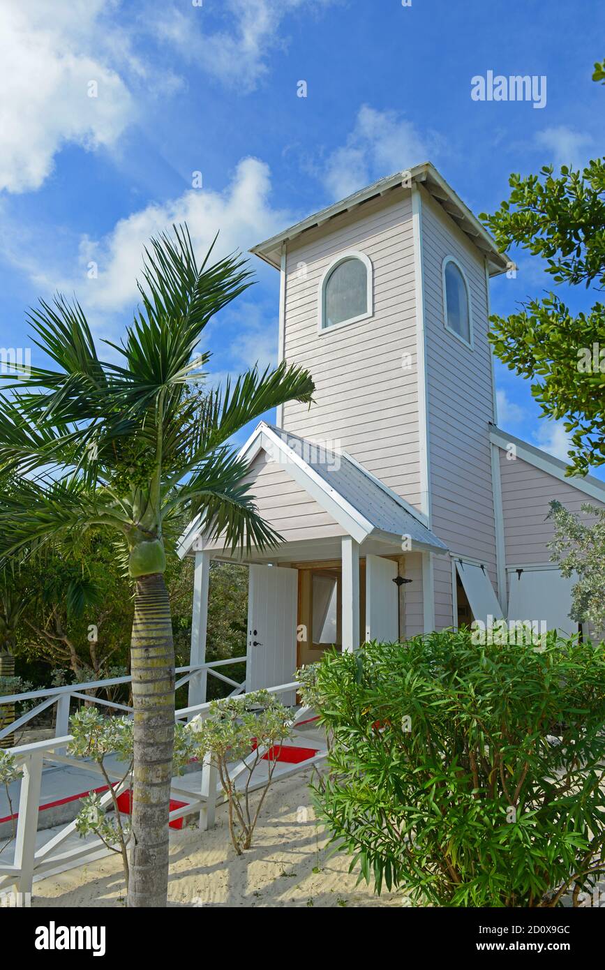 Church at Half Moon Cay, Little San Salvador Island, the Bahamas. Half ...