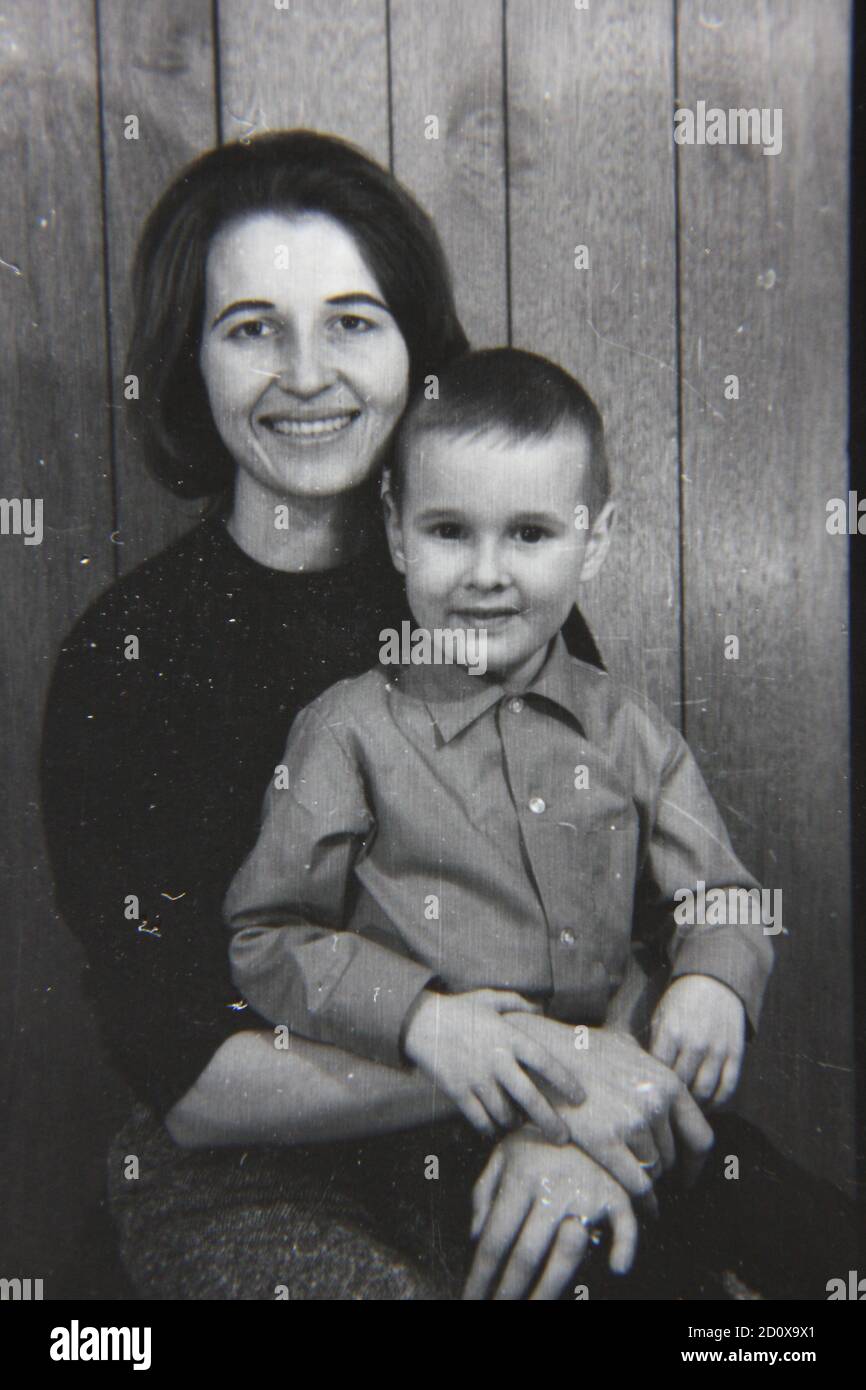 Fine 1970s vintage black and white photography portrait of a mother and ...