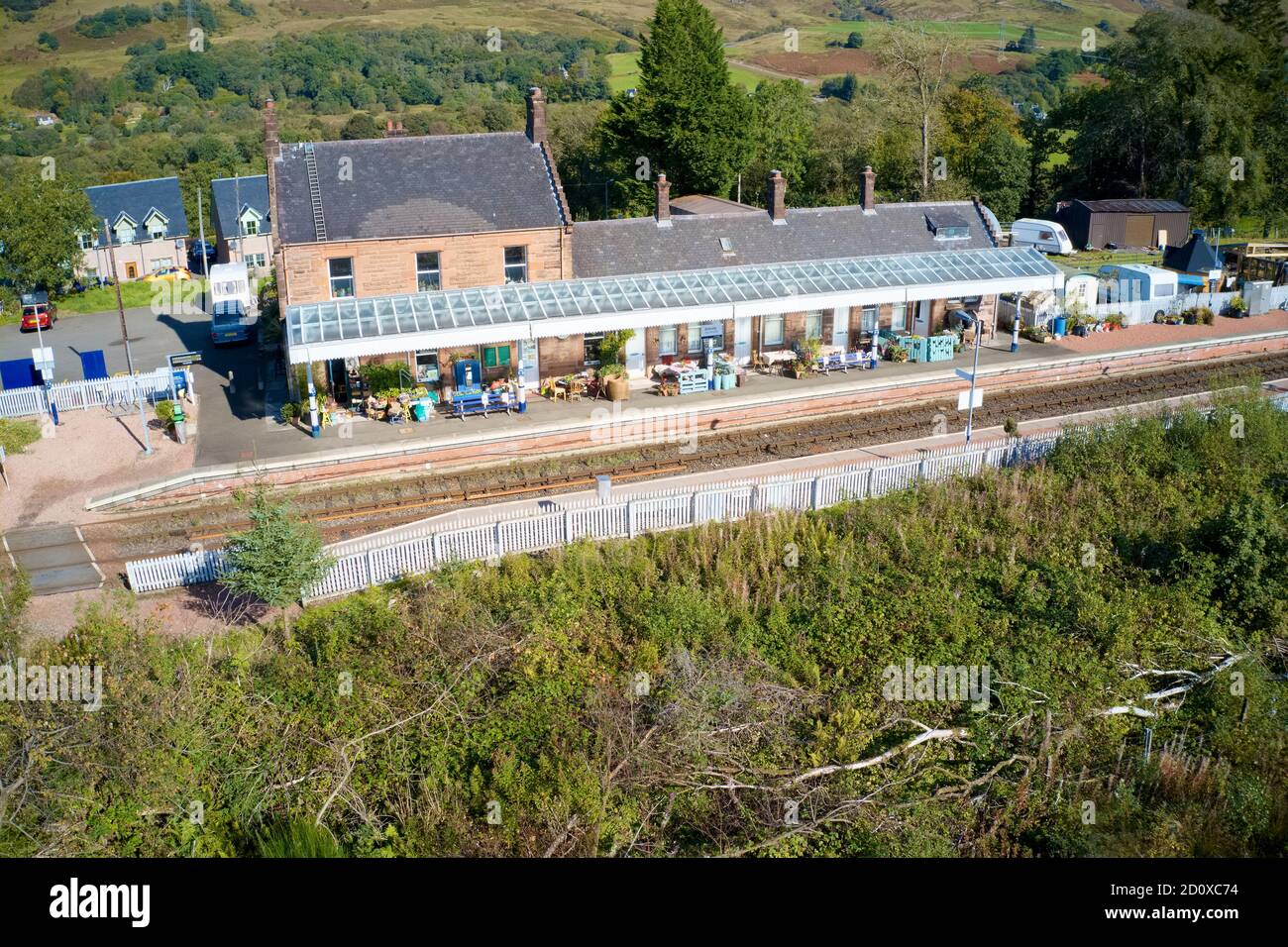 Dalmally train station in Scottish village in Argyll and Bute view from ...