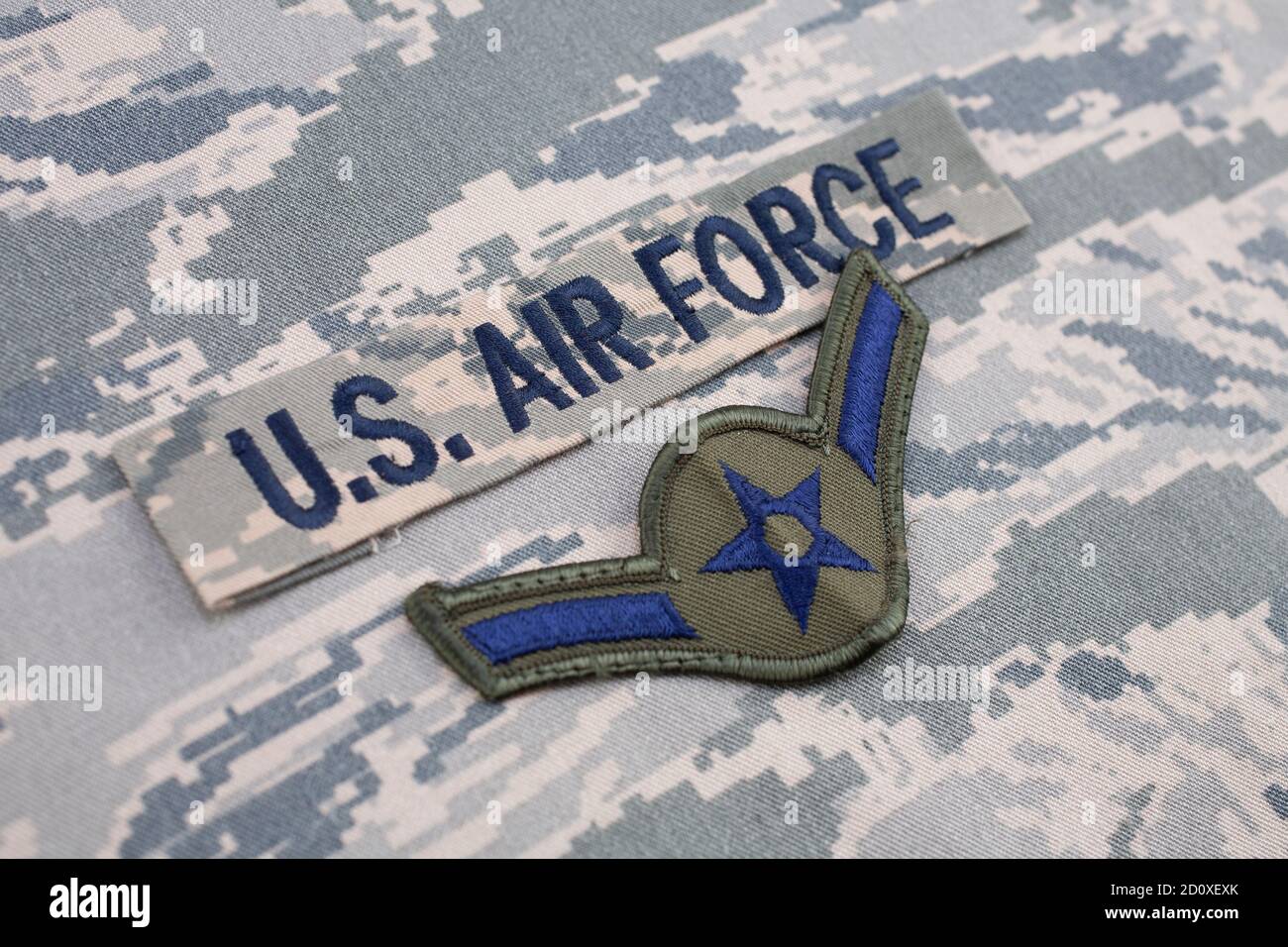 August 31, 2020. US AIR FORCE branch tape and Airman rank patch on ...