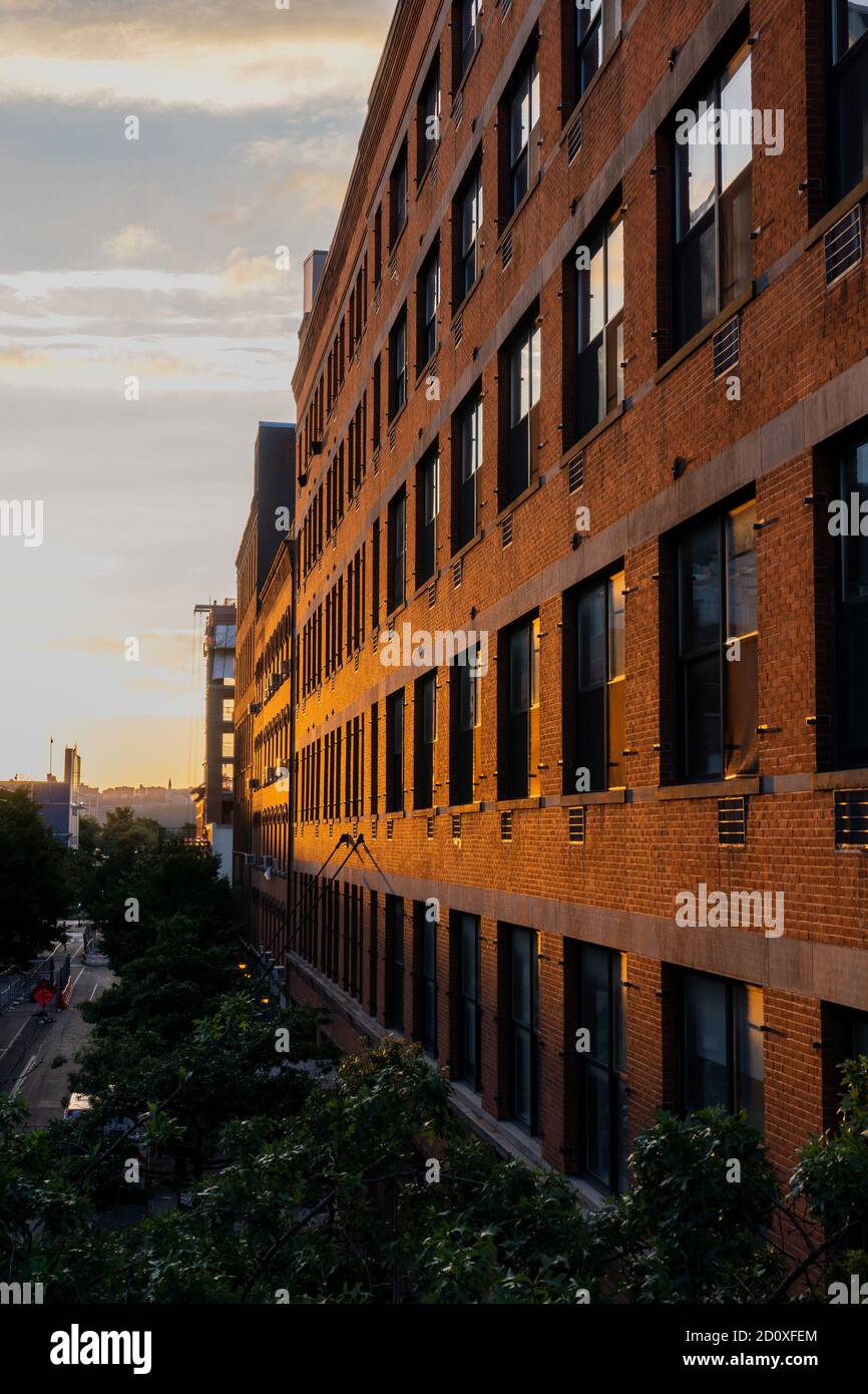 A view from the High Line on the street with buildings in West side ...