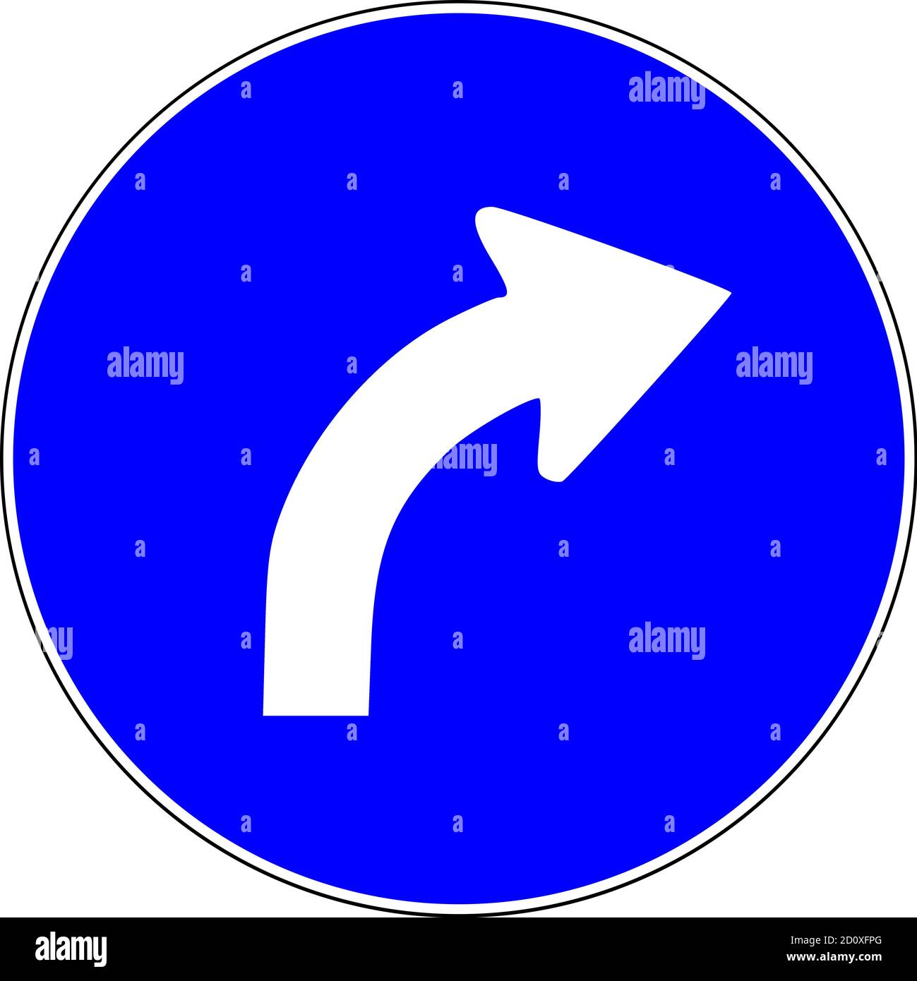 Turn Right ahead blue road sign Stock Photo - Alamy
