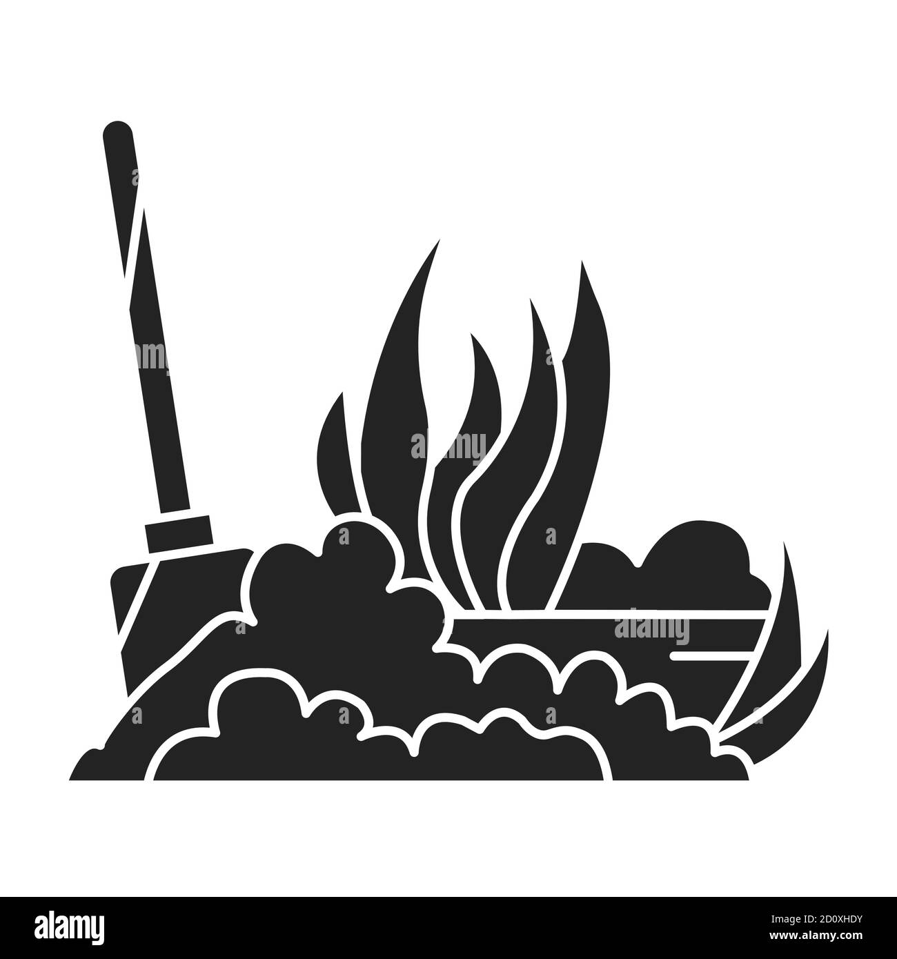 Soil fluffing black glyph icon. The process of preparing the soil for ...