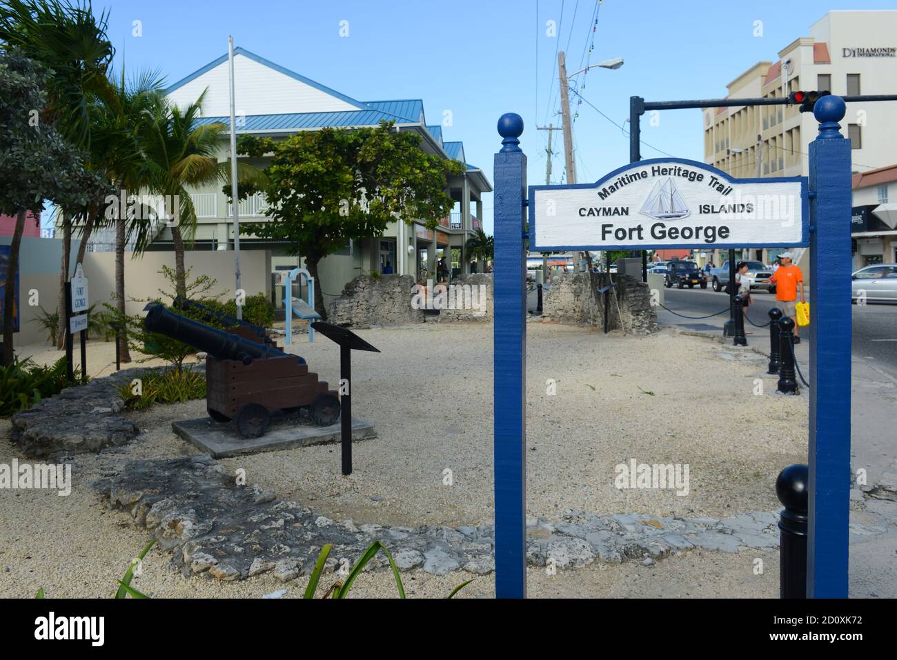 Sign of Fort George on Maritime Heritage Trail in downtown George Town ...