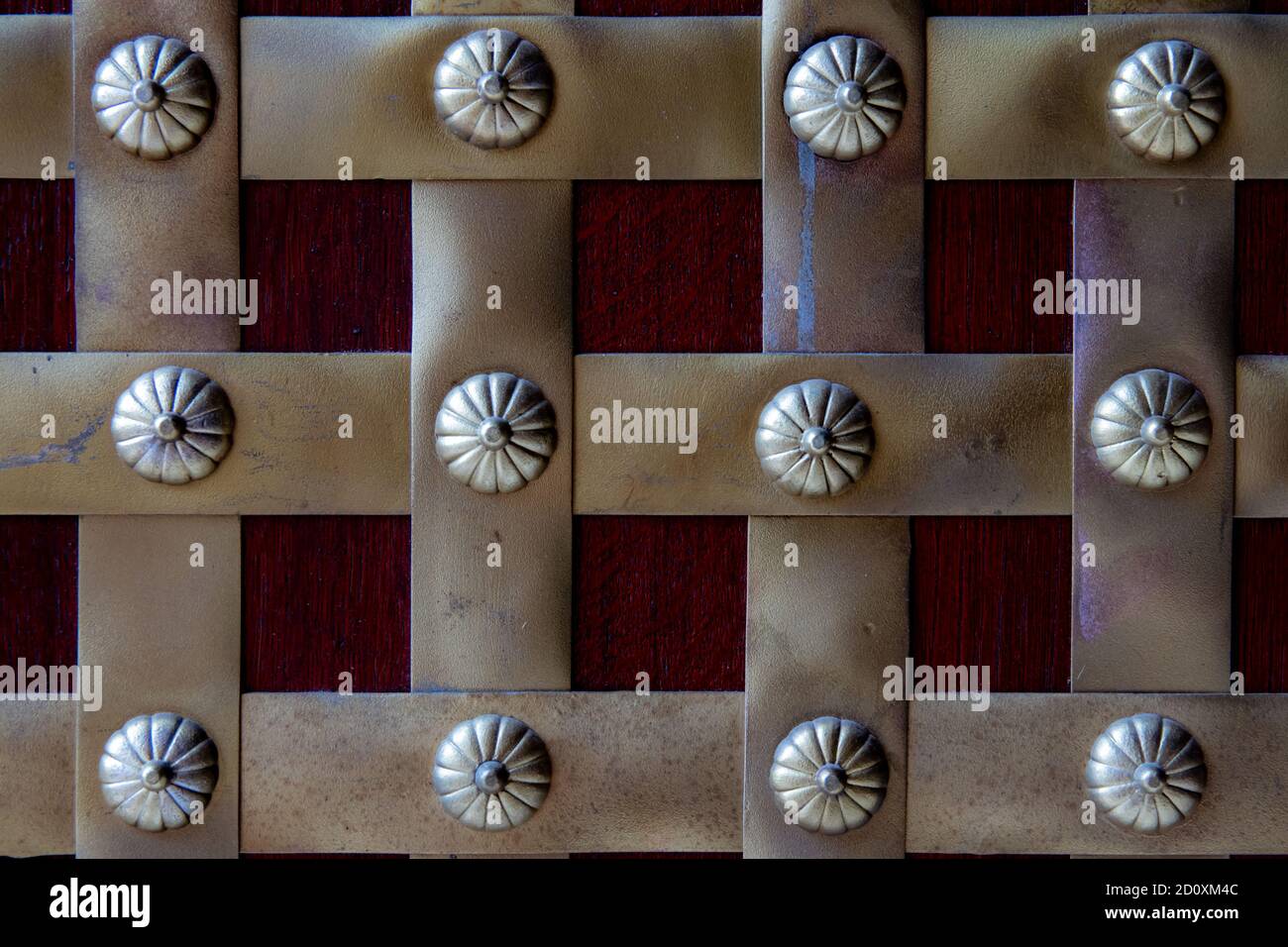 Closeup of metal grill bars and round rivets of ancient structure Stock ...