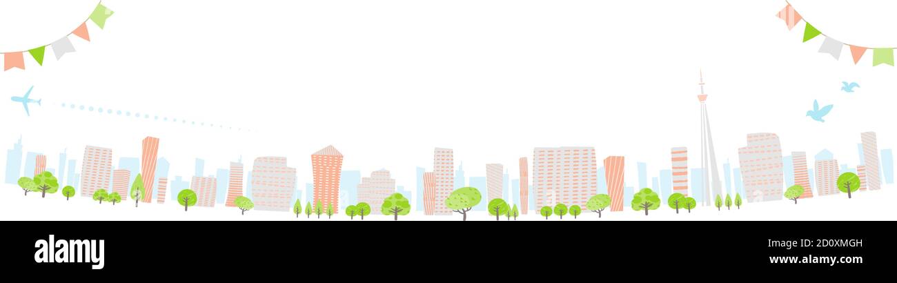 Cityscape of the city in summer. Horizontal size.Vector art that is ...