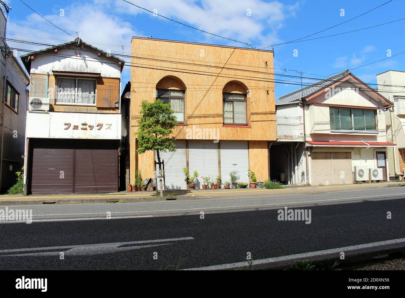 Old traditional closed store by the street in Miyazaki, Japan. Taken in ...