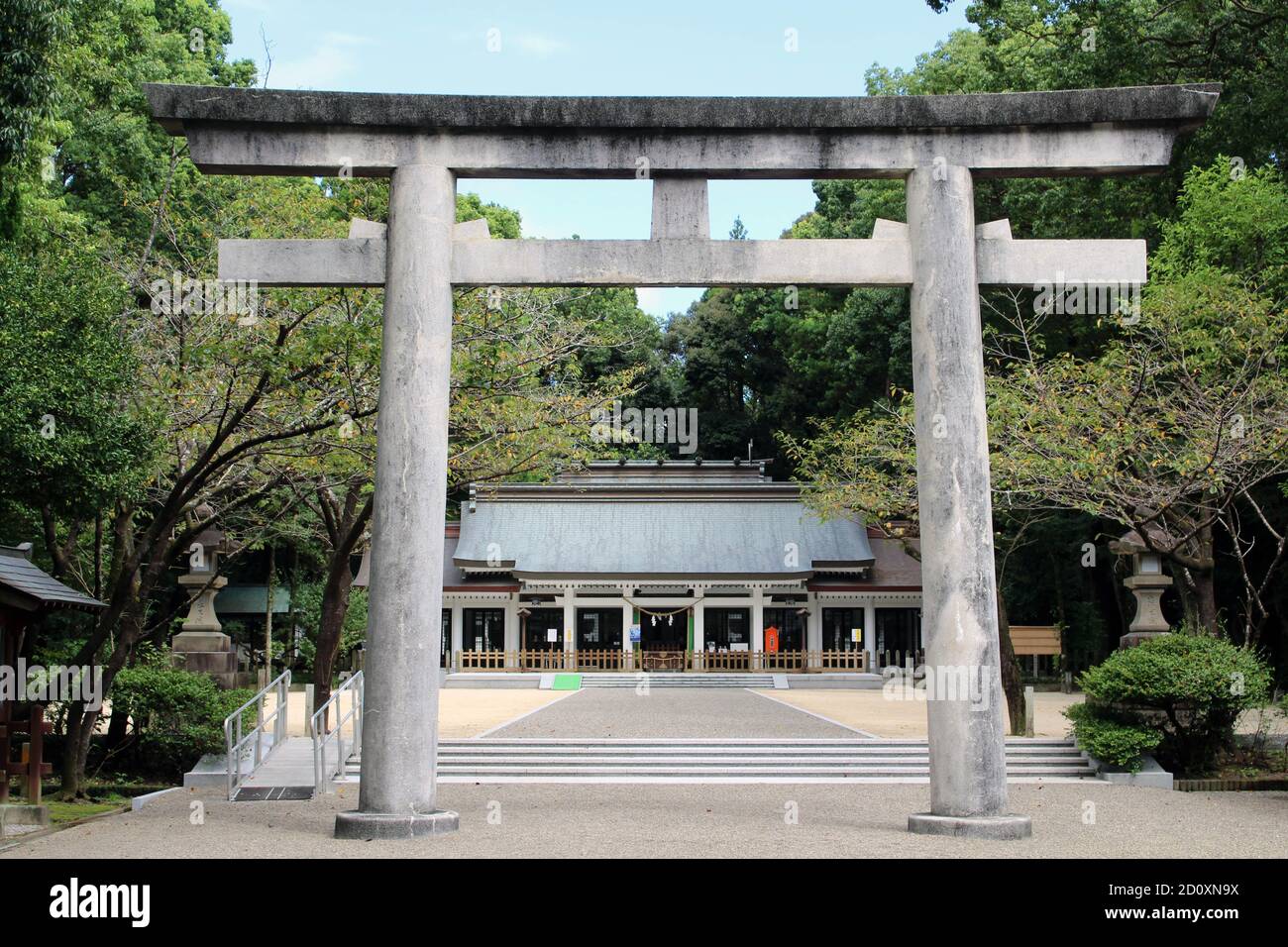 Entrance torii gate of Miyazaki Jingu Shrine. Taken in August 2019 ...