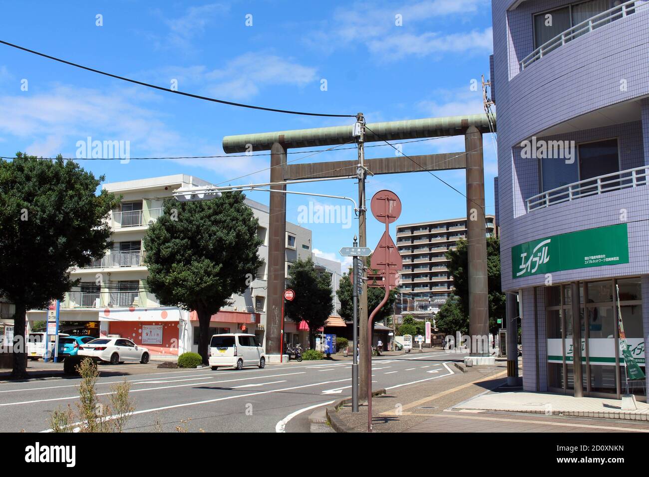 Giant torii Shinto gate on the main street of Miyazaki Jingu Shrine ...