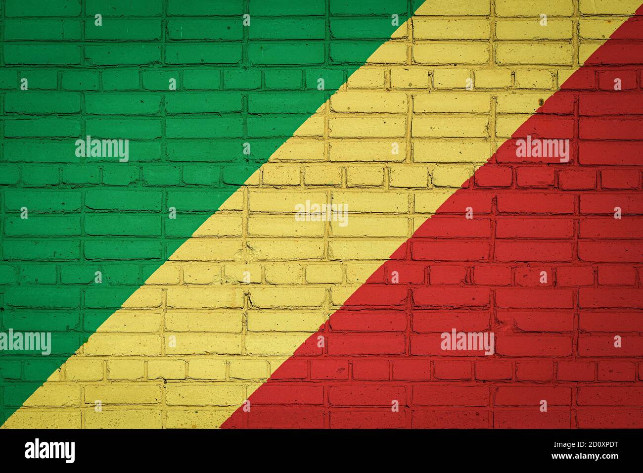 National flag of Republic of the Congo depicting in paint colors on an ...